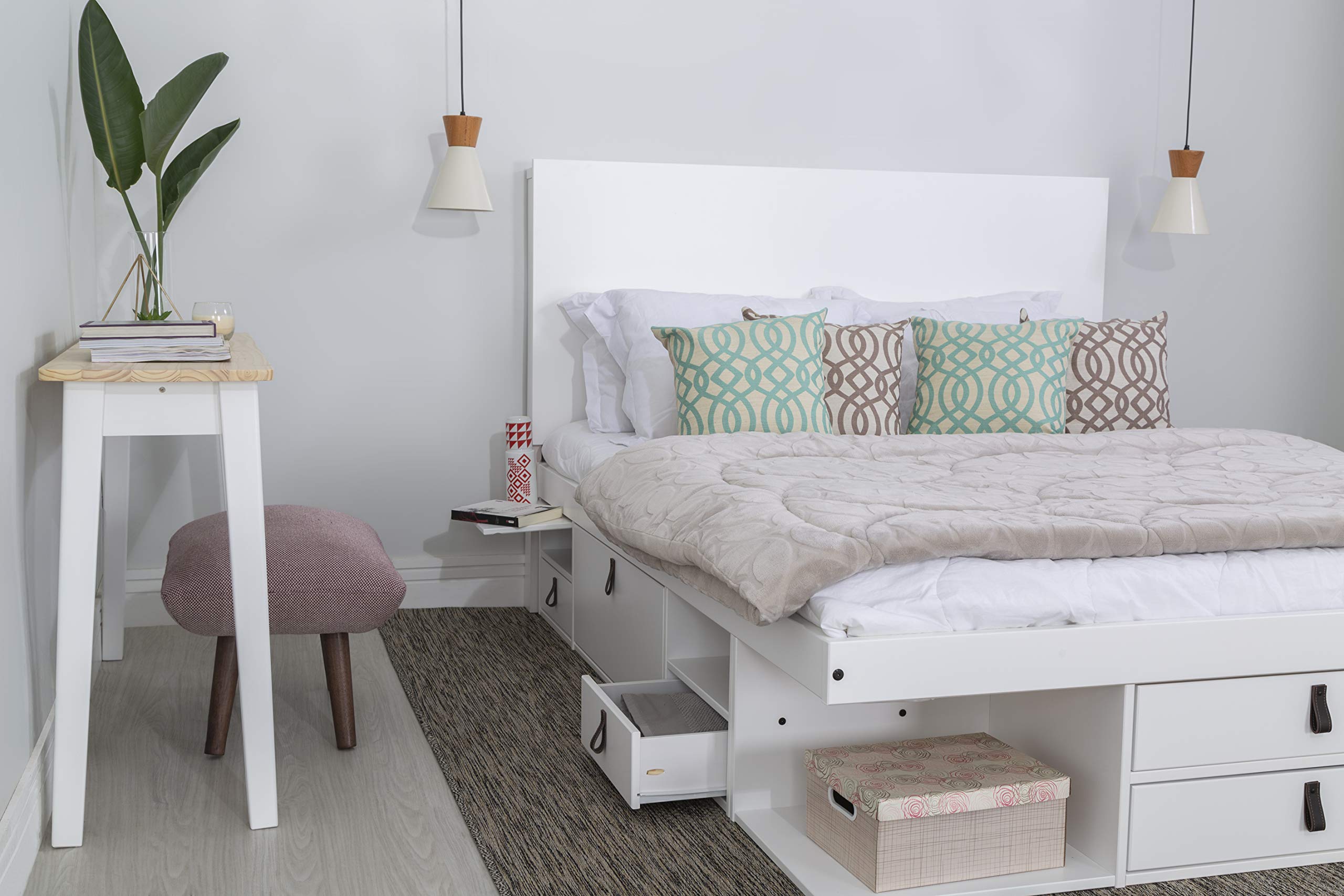 memomad Bali Storage Platform Bed with Drawers (Queen Size, Off White)