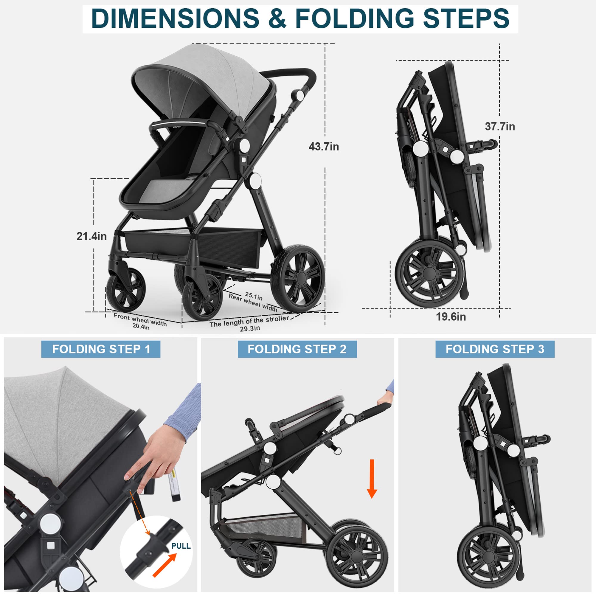 Newborn Infant Baby Bassinet Stroller - Sleeping & Sitting Mode 2 in 1 All Terrain High Landscape Shock Absorption Sunshade Comfortable Baby Toddler Strollers for 0-36 Months Old Babies Light Purple
