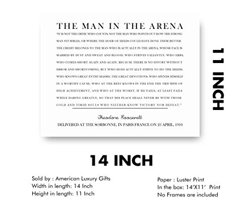 The Man in the Arena - Inspirational quotes Wall Art, Wall Decor Print With T. Roosevelt Quotes Is A Perfect Home Wall Decor For Living Room, Office, or Classroom Wall Décor. Unframed-14 x 11"