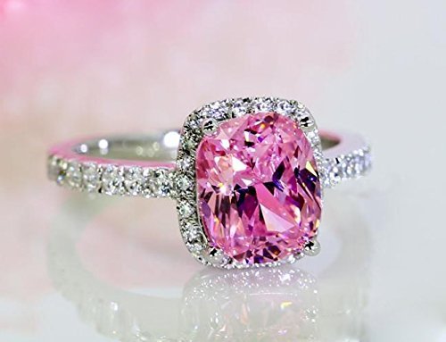 KUYIUIF Brilliant Cut Solitaire Cubic Zirconia CZ Engagement Ring 18k White Gold Pink Austria Crystal Lady Bridal Wedding Engagement (7)