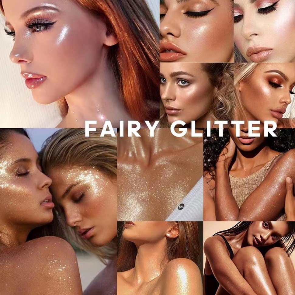 MULPG Polvo De Hadas Body Glitter Highlighter Makeup,Face High Gloss Sparkle Loose Highlight Powder,Sparkle Patting Powder for Hair Face Eyes Lip and Body (3PACK)