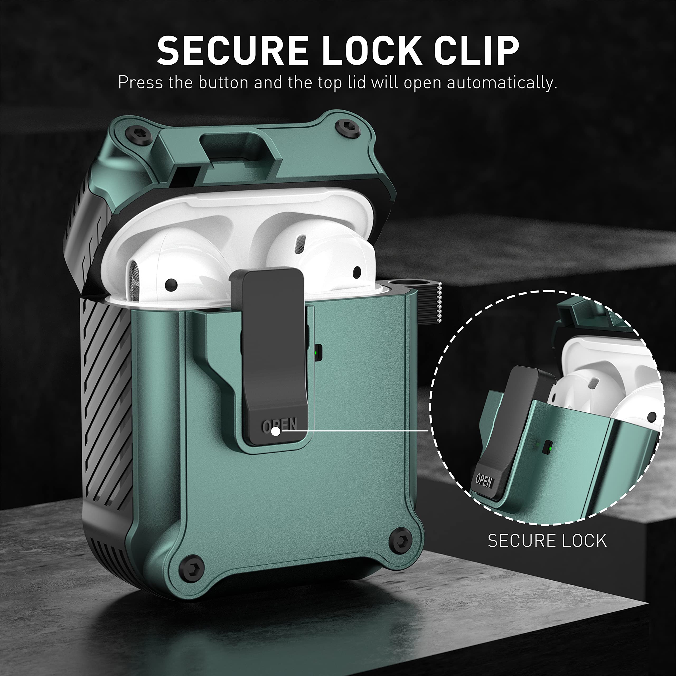Winproo 2nd & 1st Generation Case Cover with Lock Clip, Military Hard Shell Full-Body Shockproof Protective Case Skin with Keychain for 2nd & 1st Gen [Green]