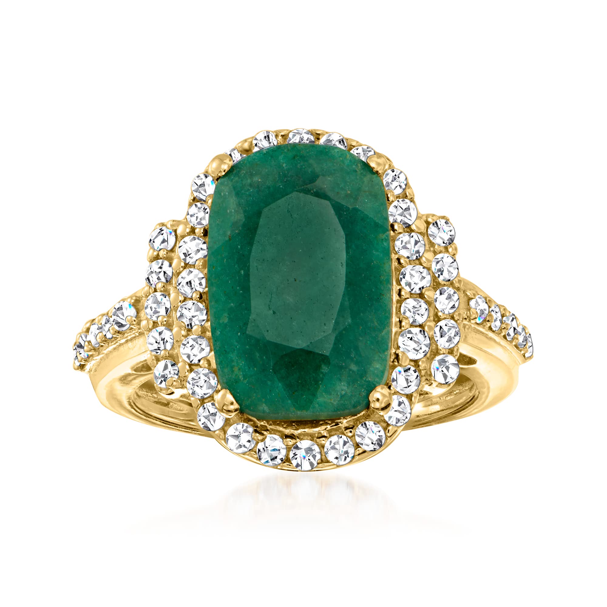 Ross-Simons 7.50 Carat Emerald Ring With .69 ct. t.w. Diamonds in 18kt Gold Over Sterling. Size 8