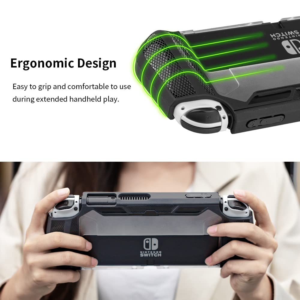 Mviioe Case for Nintendo Switch OLED 2021, Switch OLED Protective Case Dockable with TPU Grip Compatible with Nintendo Switch OLED 7 Inch Console and Joy-Con Controller (Black)