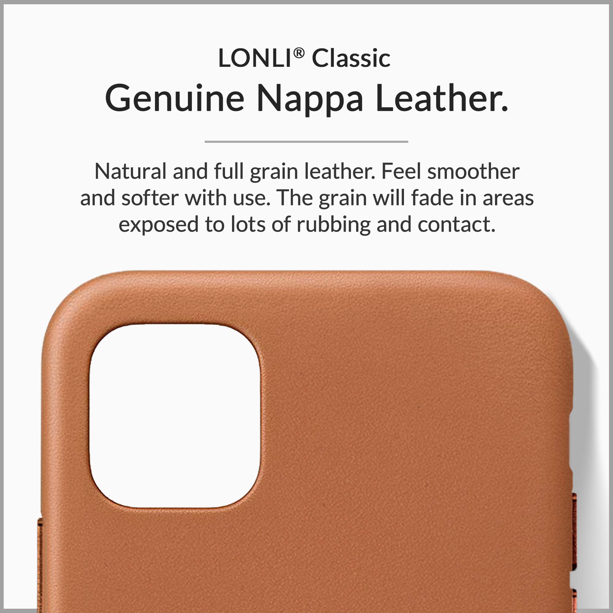 LONLI Classic - (for iPhone 11) - Genuine Nappa Leather Case - (6.1 inch, Caramel)