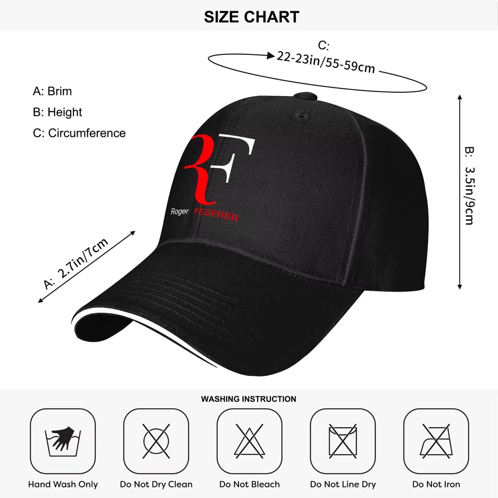 ROGER FEDERER hat Adult Unisex Casual Style Adjustable Sandwich Baseball Hats for Mens&Women Black