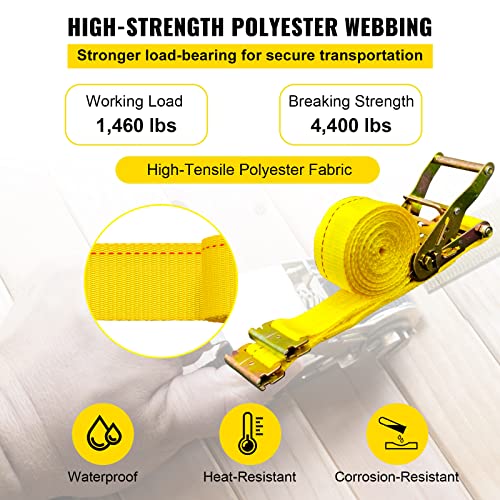 VEVOR E-Track Ratchet Strap, 8PCS 2" x 15' E Track Straps with 4400 LBS Breaking Strength, w/Polyester Webbing & Spring Fitting & Ratchets, Durable Tie-Downs for Motorcycles, Tire, Trailer Loads