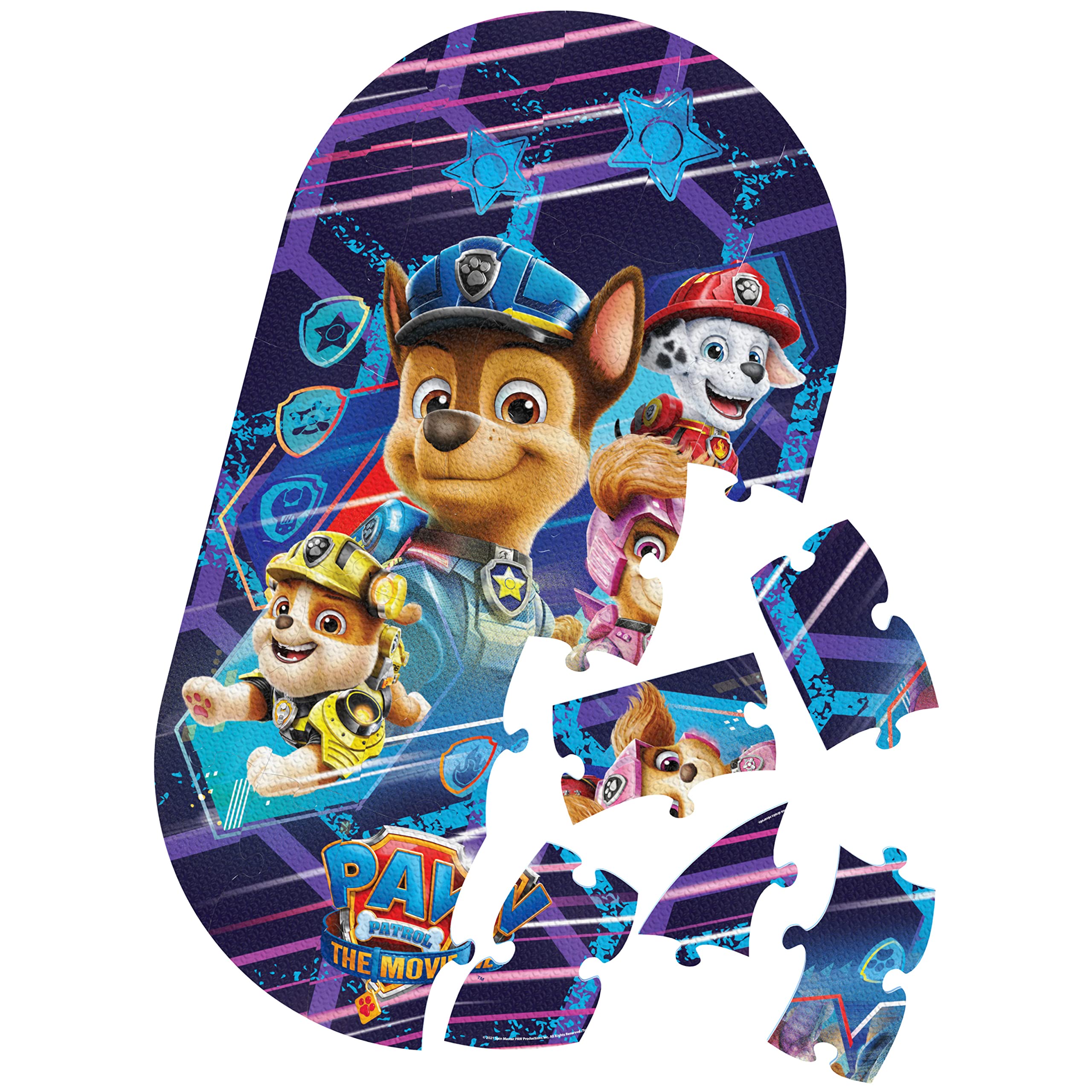 PAW Patrol: The Movie, 25-Piece Jigsaw Oval Foam Squishy Puzzle Chase Skye Marshall Rubble, for Kids Ages 4 and up