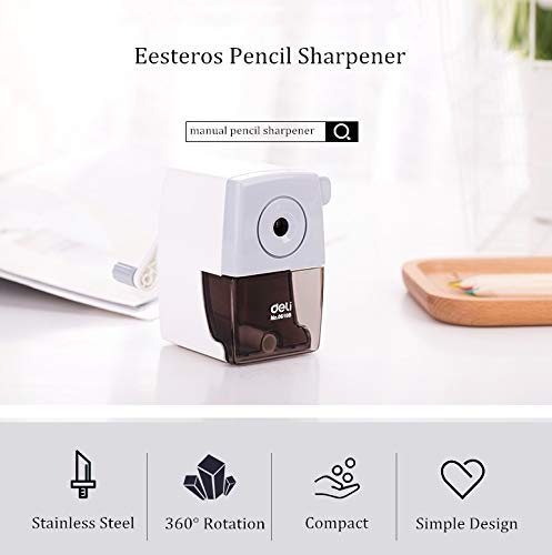 Manual Pencil Sharpener, Eesteros Hand Crank Pencil Sharpener Heavy Duty for School Classroom, Office, Home(White)