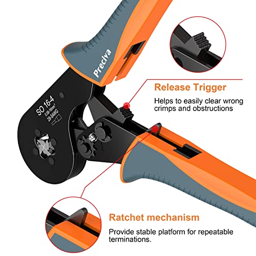 Wire Ferrule Crimping Tool, Preciva AWG 28-5 (0.08-16mm²) Square Jaw Wire Crimping Pliers Self-Adjustable Ratchet Ferrule Terminals Crimper for Wire Terminals Cables End-sleeves
