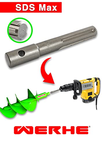 WERHE Profi Adapter for Earth Drill suitable for SDS Max Drilling Machine - For auger drill and SDS impact hammer Drill machine - Soil Drill Adapter for drills with Ø 1,6" 2,4" 3,15" 3,9" 4,7" 5,9"