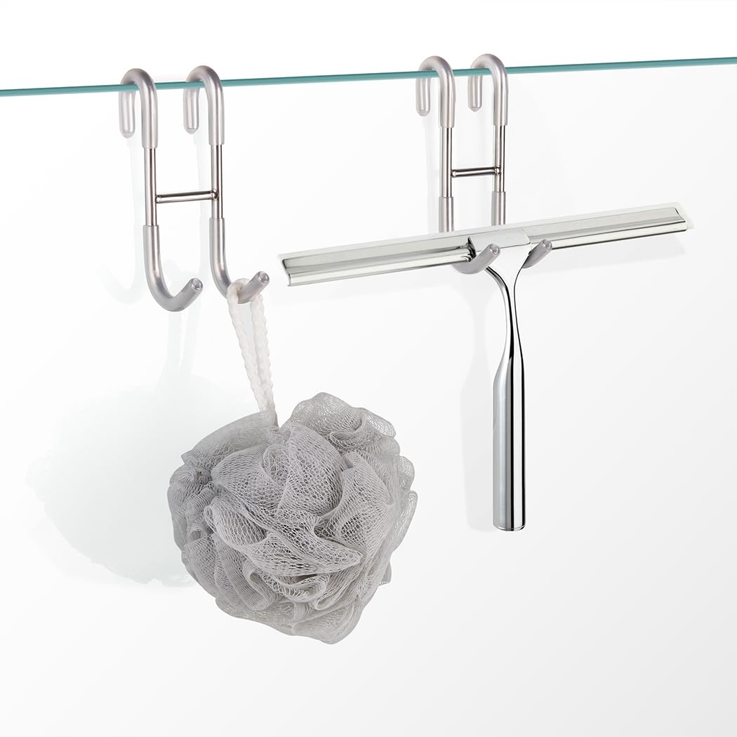 NINETREX Shower Door Towel Hooks, Over Glass Door Brushed Nickel Hook for Bathrooms,Towel Rack Heavy Duty 304 Stainless Steel for Towels Frameless Glass Door,Coats,Squeegee,loofah,4 Pack,Silver