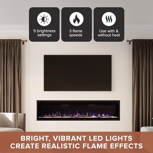 Modern Ember Aerus 60 Inch Smart Linear Electric Fireplace - Recessed in-Wall and Wall-Mount, Multiple Flame Colors, Compatible with Alexa and Google Assistant