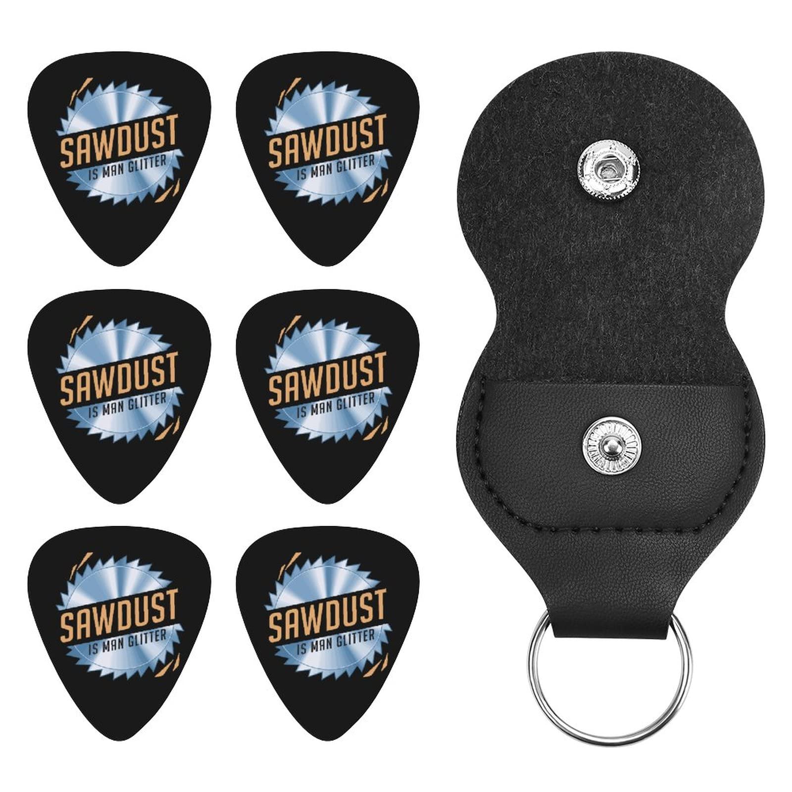 Sawdust is Man Glitter Guitar Picks with Case Holder Thin Medium Heavy Guitar Plectrums for Acoustic Classical Electric Bass Guitar