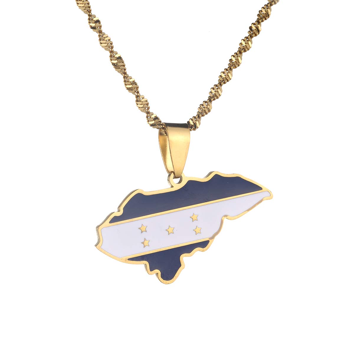 MenglisiMenglisiStainless Steel Enamel Honduras Map Pendant Trendy Necklaces Maps Chain Jewelry (Gold)