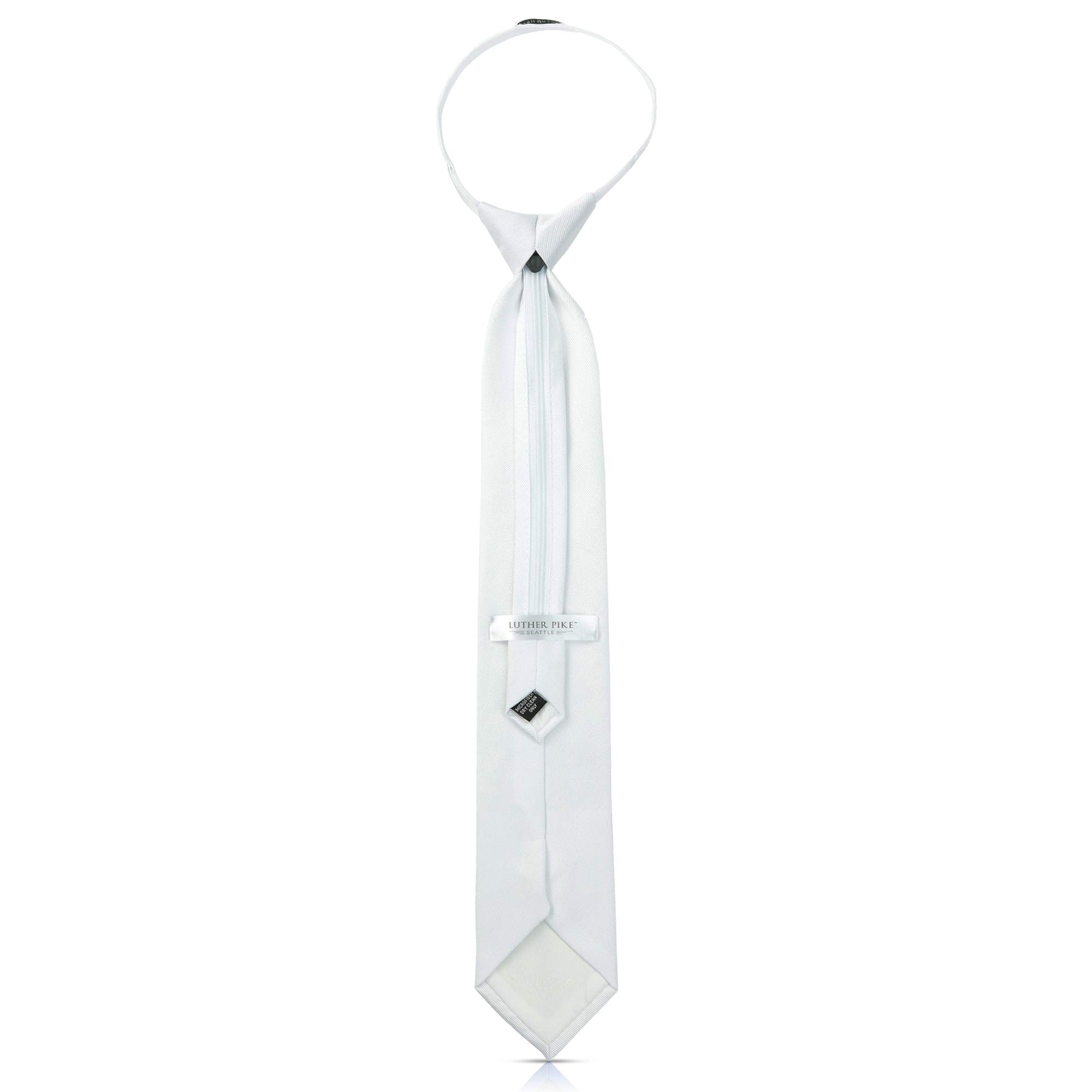 LUTHER PIKE SEATTLE Handmade Mens Pre Tied Zipper Ties For Men Woven Necktie: For Wedding Business Graduation White