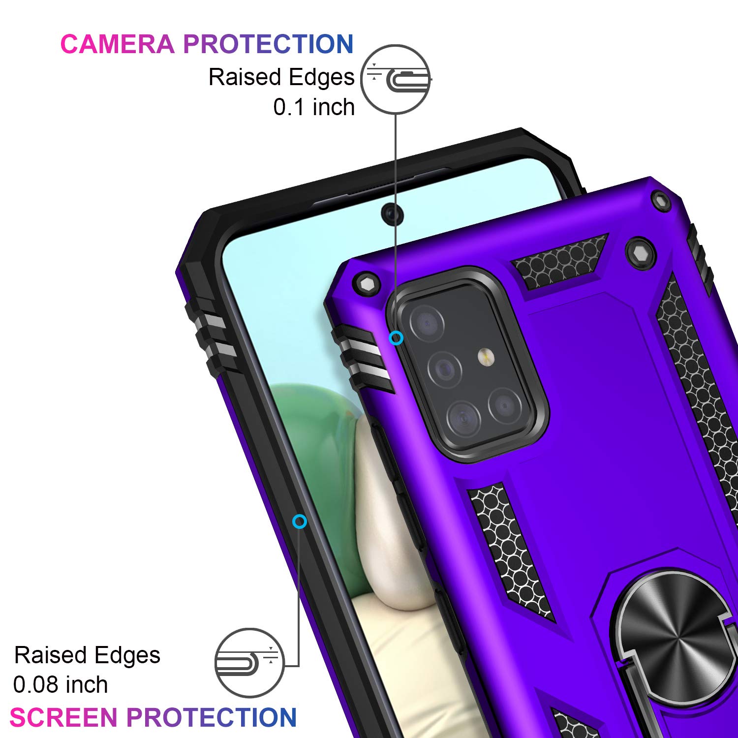 LUMARKE for Galaxy A51 Case with Screen Protector(2 Pack,Pass 16ft Drop Test Military Grade Heavy Duty Cover with Magnetic Kickstand,Protective Phone Case for Samsung Galaxy A51 Purple