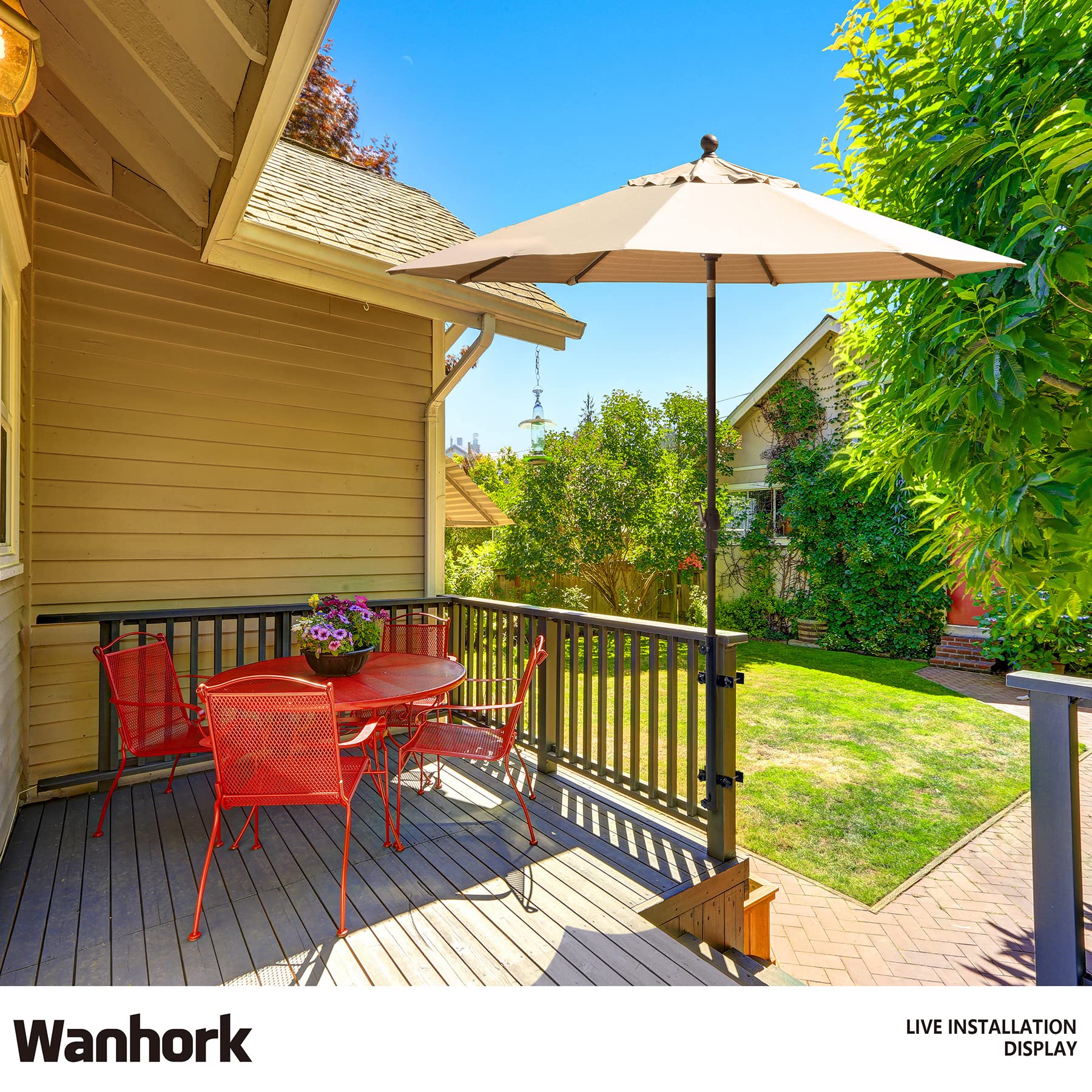 Wanhork Heavy Duty 304 Stainless Steel Patio Umbrella Holder,Deck Umbrella Holder,for Outdoor Fixed Deck Railing Post(Range/3in-6in) Umbrella Deck Mount(Post, Black)