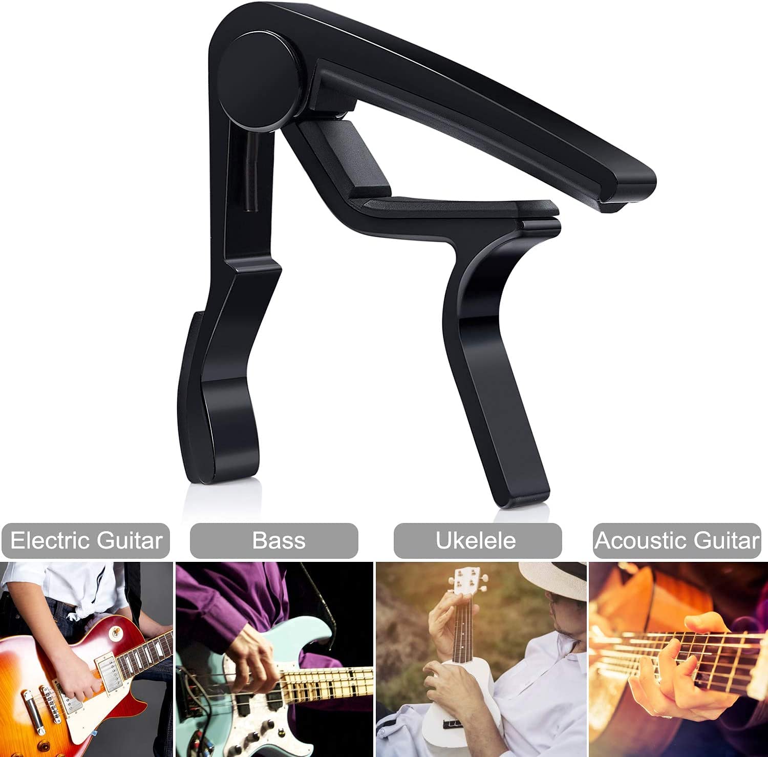 MOREYES Tuner Clip on Chromatic, Guitar, Bass, Violin, Ukulele Include Guitar Capo and Picks and Holder (Tuner+Capo)