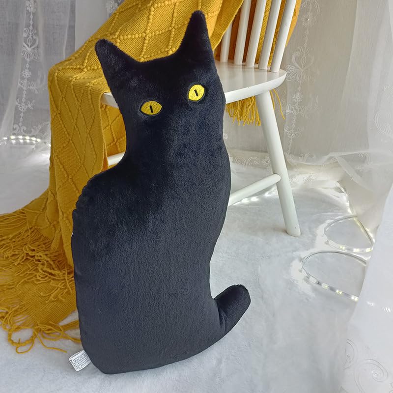 Zen Living Pro Black Plush Cuddle Cat Shaped Throw Pillow β Cute Fluffy Stuffed Long Animal Plushies, Life Size Spooky Cushion, Realistic Halloween Gothic Boho Decor Gift