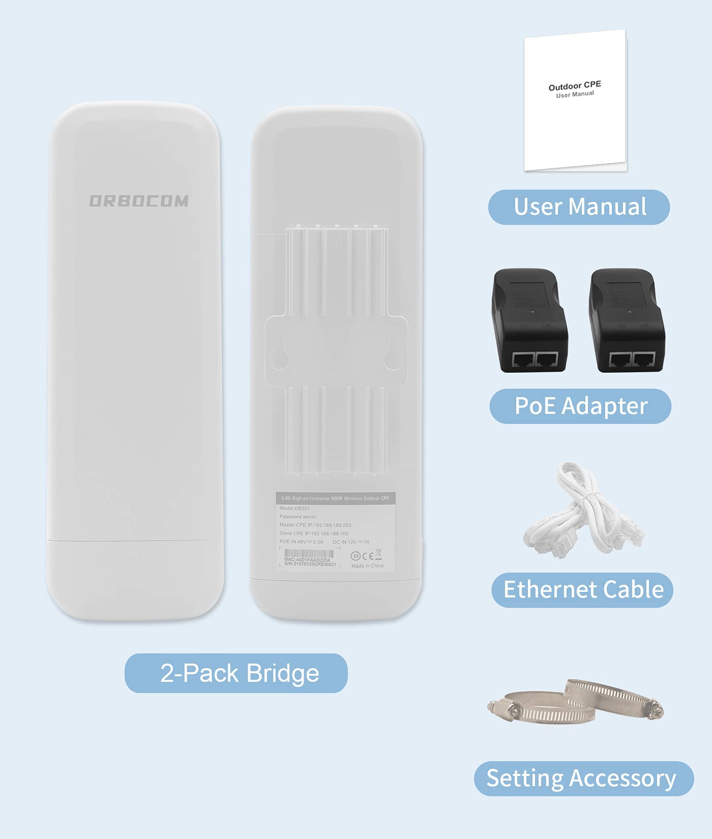 Wireless Bridge Point to Point for 5KM Remote Transmission, 5G WiFi Bridge 900Mbps Outdoor CPE PtP & PtMP with 15dBi High-Gain Antenna & 1000M Ethernet Port 48V PoE, Support 50+ Client Devices, 2 Pack