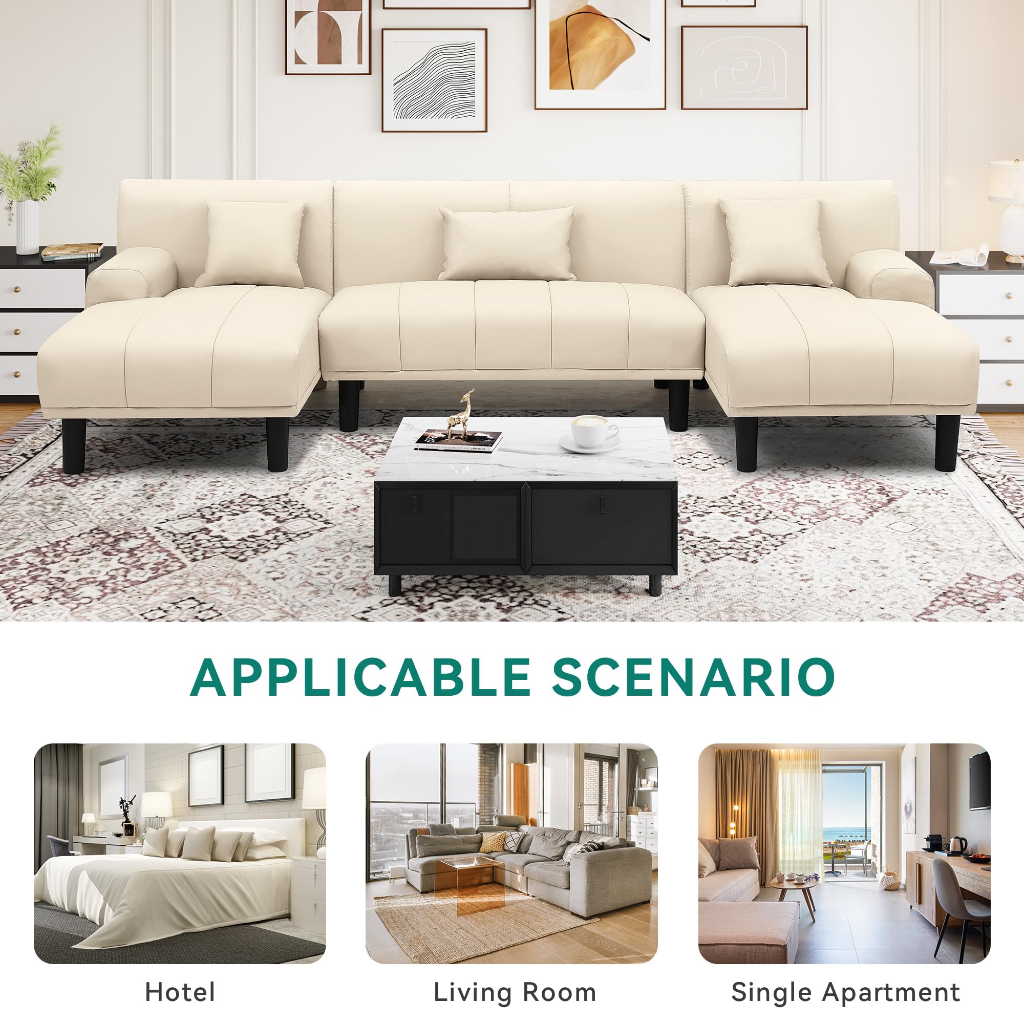 YITAHOME Sectional Couches for Living Room, U Shaped Sofa Faux Leather Modern Modular Couch Sofa with USB & Type C Charging Ports Double Chaise and Comfy Upholstered, Beige