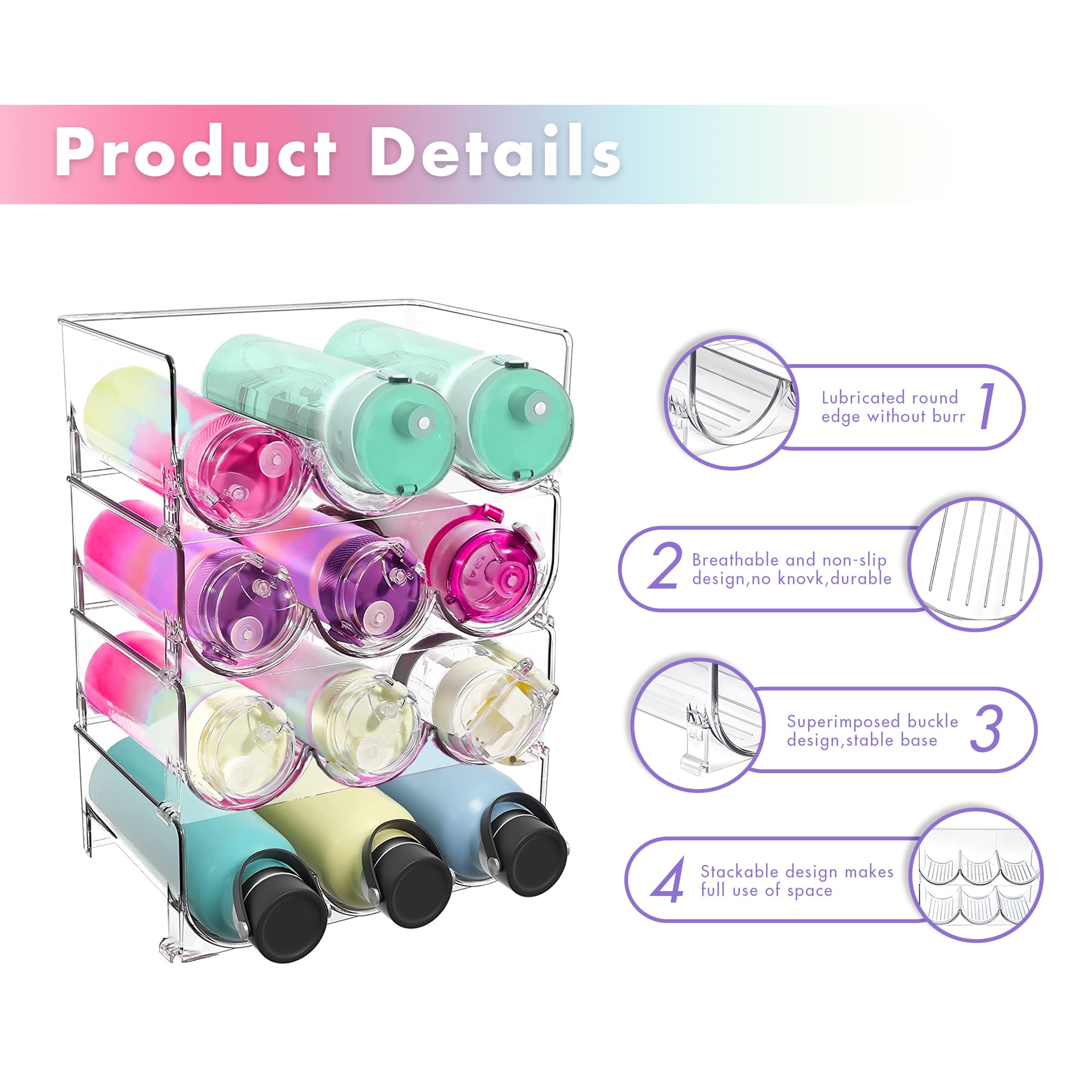Plastic Stackable Water Bottle Holders Wine and Water Bottle Organizer Cabinet Organization Rack Kitchen Pantry Refrigerator Storage Bins