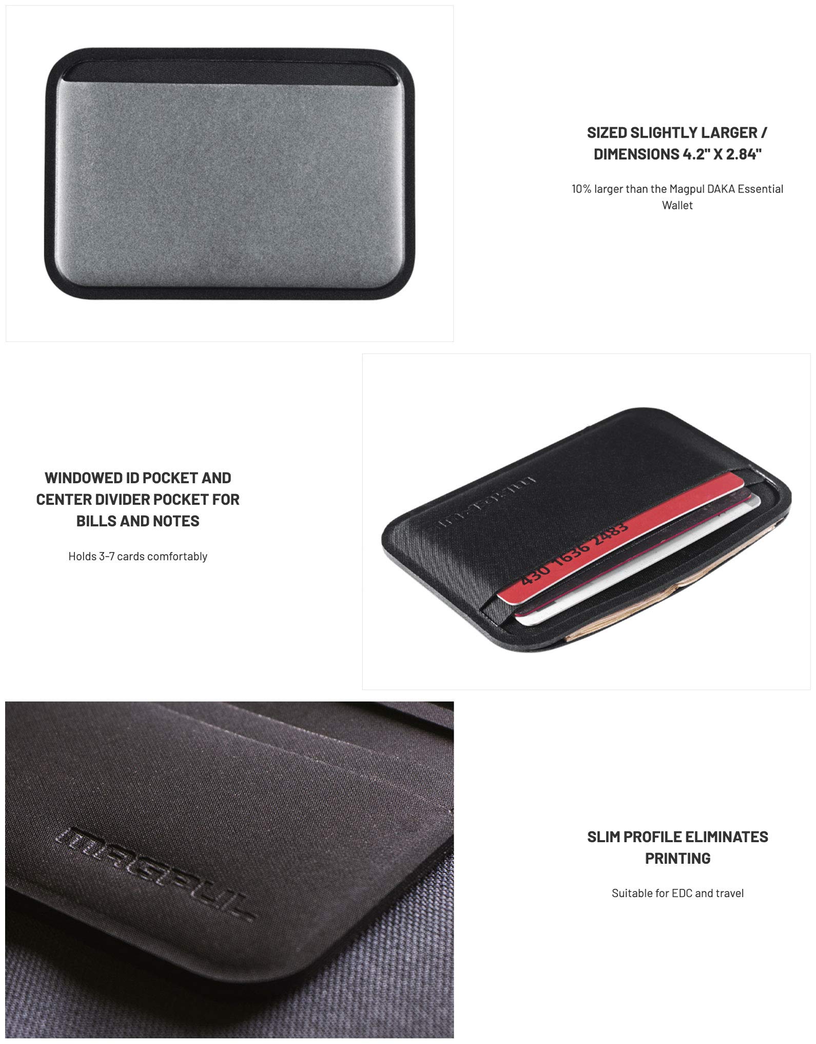 Magpul unisex-adult Polymer DAKA Everyday Tactical Slim Minimalist Credit Card Holder Travel Wallet EDC Gear, Black
