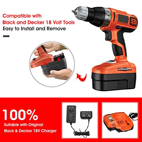 Upgraded to 3.6Ah Ni-Mh HPB18 Replacement for Balck and Decker 18 Volt Battery Compatible with Black and Decker 18V HPB18 244760-00 A1718 FS18FL FSB18 Firestorm 18 Volt Cordless Power Tools (Black)