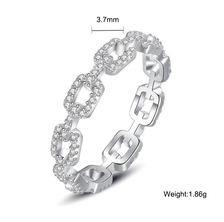S925 Sterling Silver Chain Link Full Eternity Ring Cubic Zirconia White Rhodium Wedding Stackable Band Ring Honest Mantra GWR431 (8)