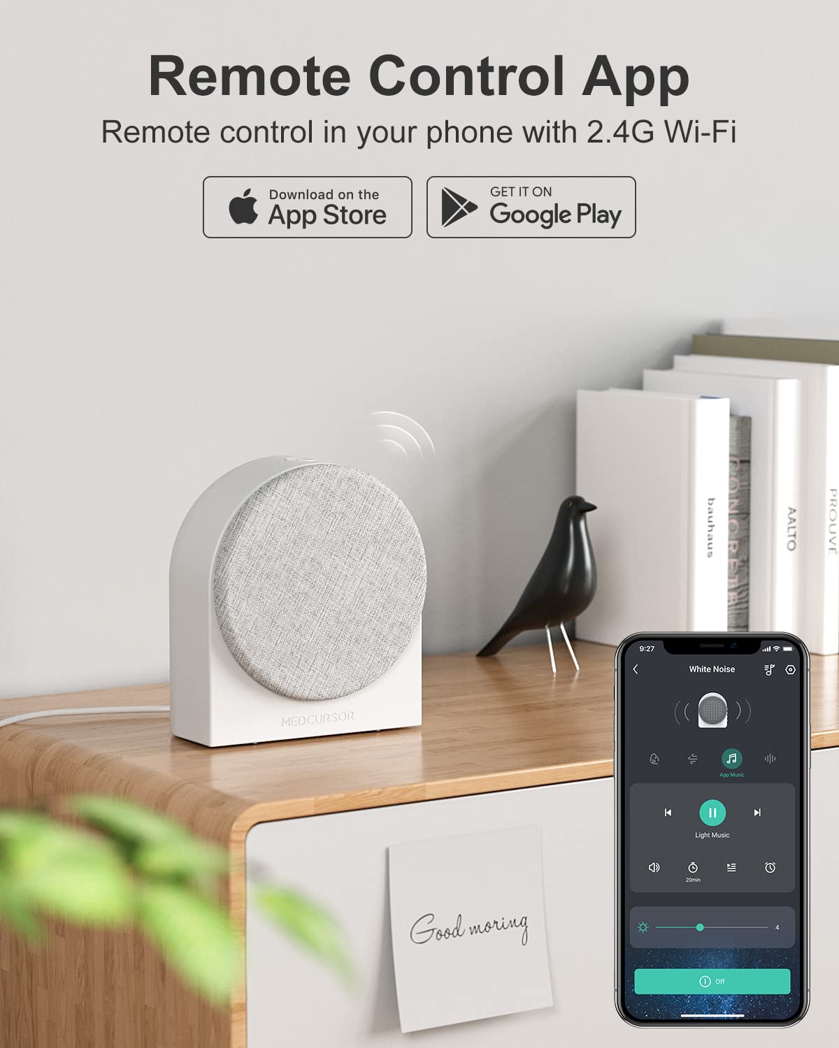 Smart White Noise Machine - Medcursor Sleep Sound Machine with App Control, 39 HiFi Soothing Sounds, Adjustable Night Light, Sleep Timer Therapy for Adults & Baby, Plug-in Noise Maker, No AC Adapter