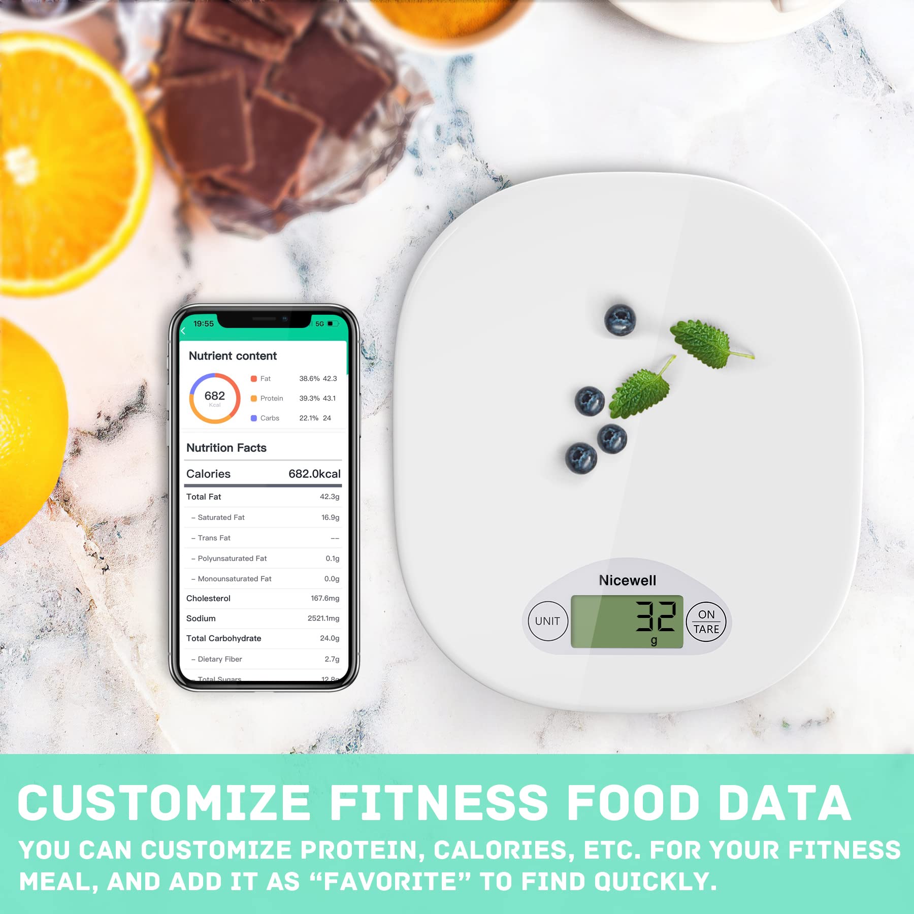 Nicewell Food Scale for Weight Loss, Digital Kitchen Scale for Food Ounces and Grams, 5kg/11lbs Max, 1g/0.1oz Increment for Cooking, Baking
