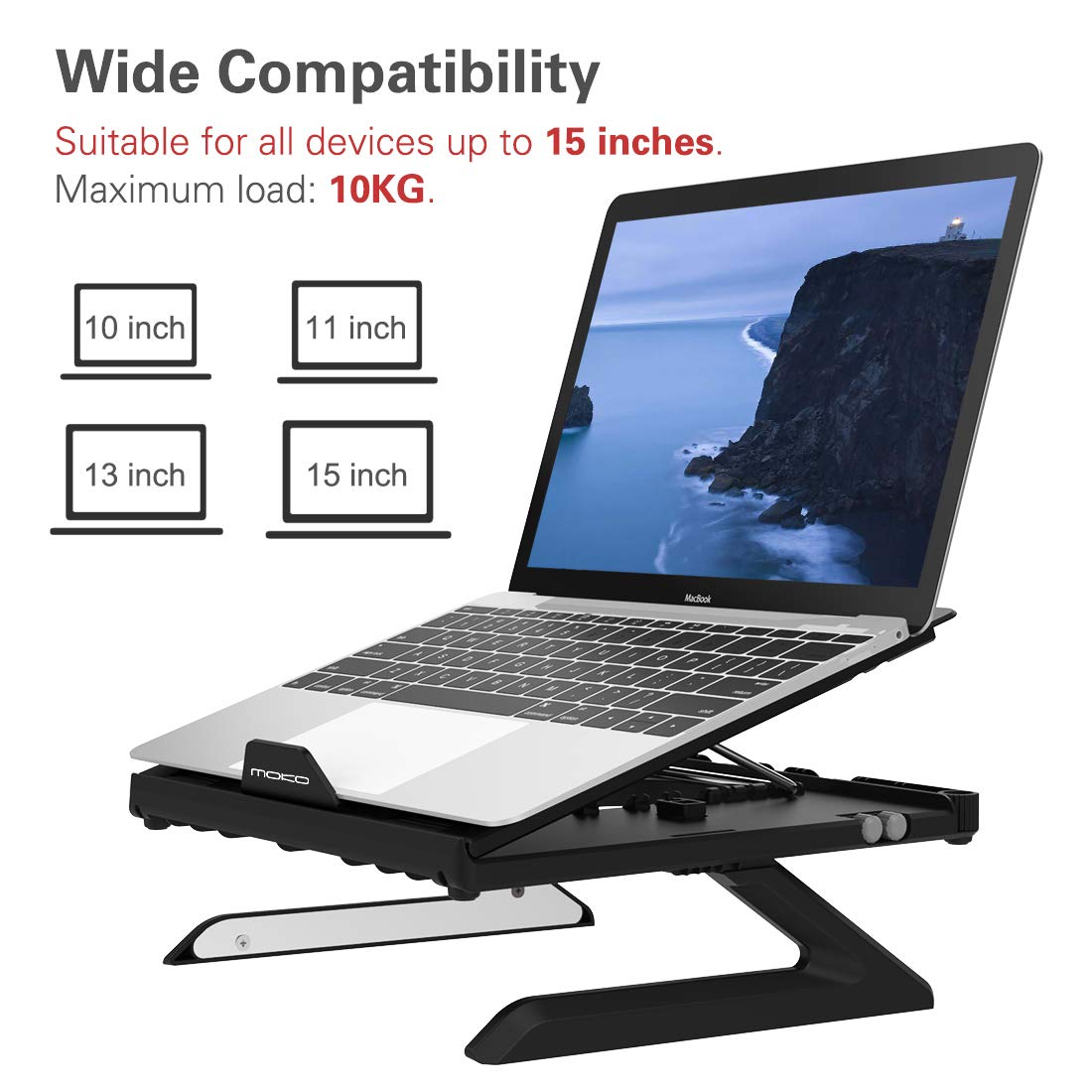 MoKo Laptop Stand, Multi-Angle Adjustable Laptop Holder for Desk Foldable Computer PC Riser Anti-Slip Mount for 2021 MacBook Pro 14", MacBook Pro Air, Surface Laptop, Notebook (10-15 Inch), Black