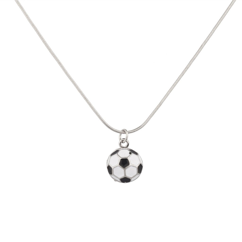 LUX ACCESSORIES Sporty Soccer Ball Two Sided Pave Football Pendant Necklace