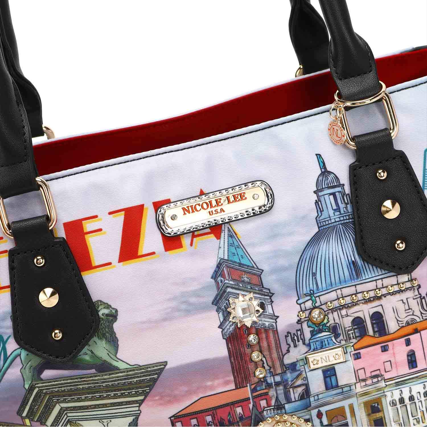 Nicole Lee HONEYMOON IN VENEZIA STUDDED NYLON PRINT SHOPPER BAG