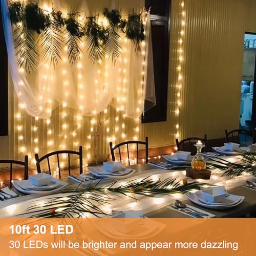 LEDIKON 12 Pack 10ft 30 LED Fairy Lights Battery Operated Mini String Lights,Silver Wire Warm White Firefly Lights for Wedding,Party Centerpieces,Table Decor,DIY Crafts,Festivals,Mason Jars Décor