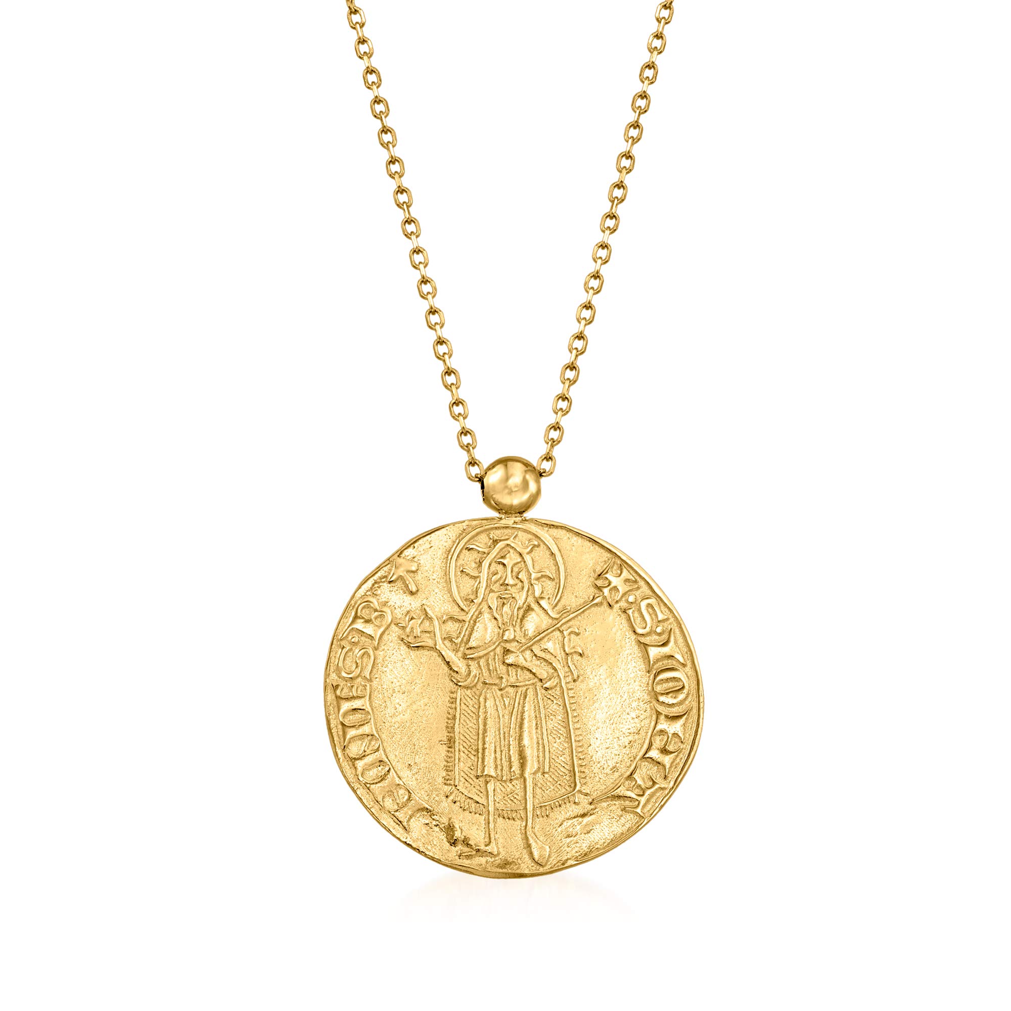 Ross-Simons Italian 14kt Yellow Gold St. John and Fleur-De-Lis Reversible Pendant Necklace