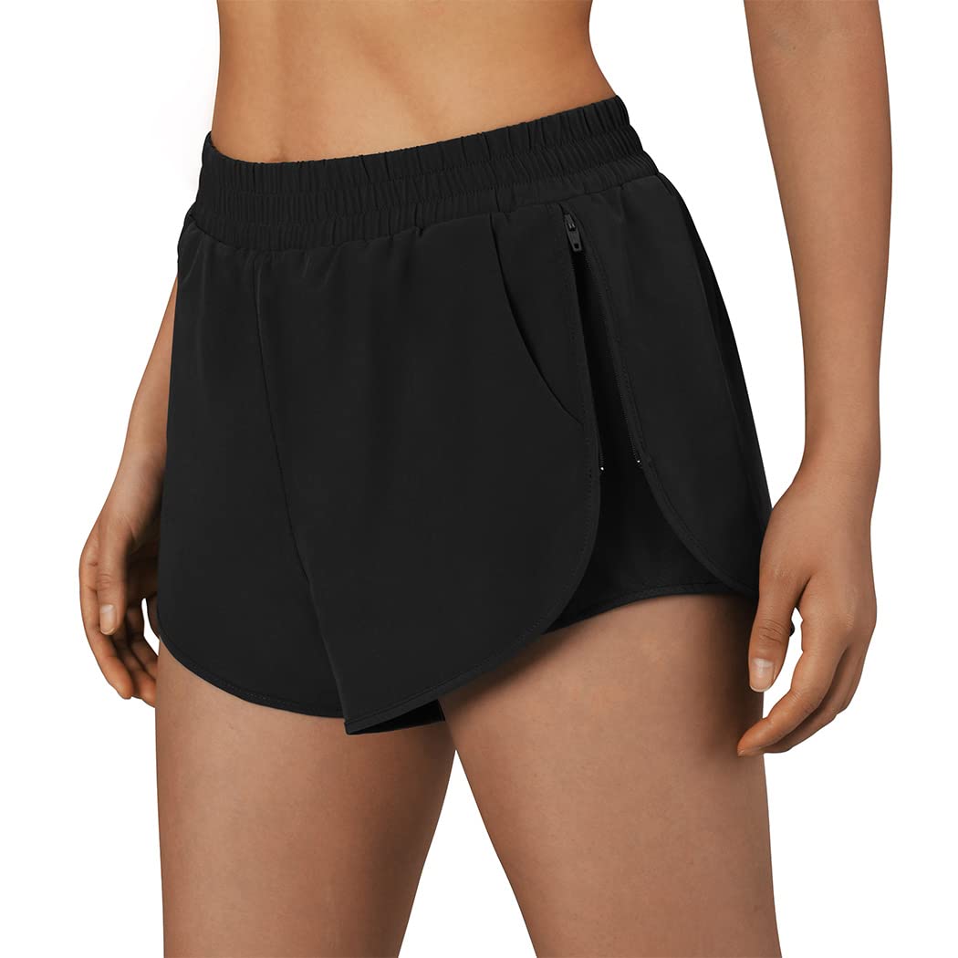 SUUKSESS Women Zipper Side Running Shorts with Pockets High Waist Workout Shorts (Black, M)
