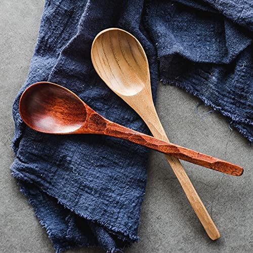 MEGIMA Spoons, Kitchen Wooden Spoon Fork Kitchen Cooking Utensil Tools Soup Teaspoon Tableware Practical Soup Spoons Kitchen Accessories (Color : B)