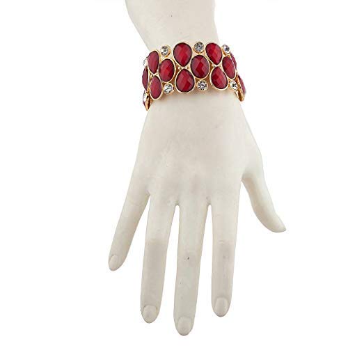 LUX ACCESSORIES Gold Tone Red Burgundy Crystal Teardrop Shimmer Stretch Bracelet