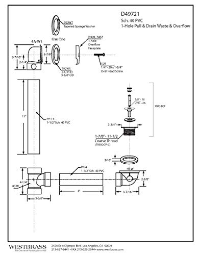 Westbrass Pull & Drain Sch. 40 PVC Bath Waste with One-Hole Top Elbow, Matte Black, D49721-62