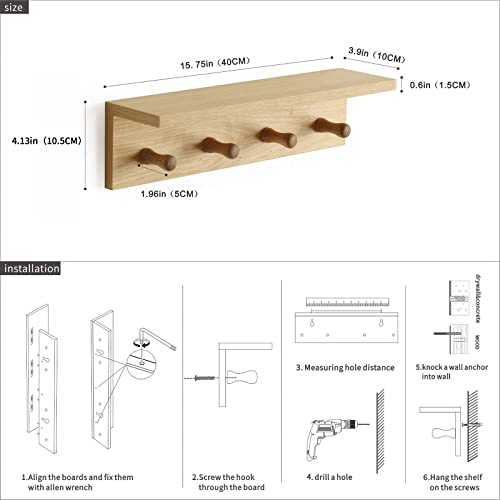 XAOMLP Entrance Coat Rack ,Coat Hooks, Wall-Mounted Wooden Hook Rack, Wall-Mounted Shelves are Very Suitable for Your Entrance, mud Room, Bathroom, etc(1pcs)