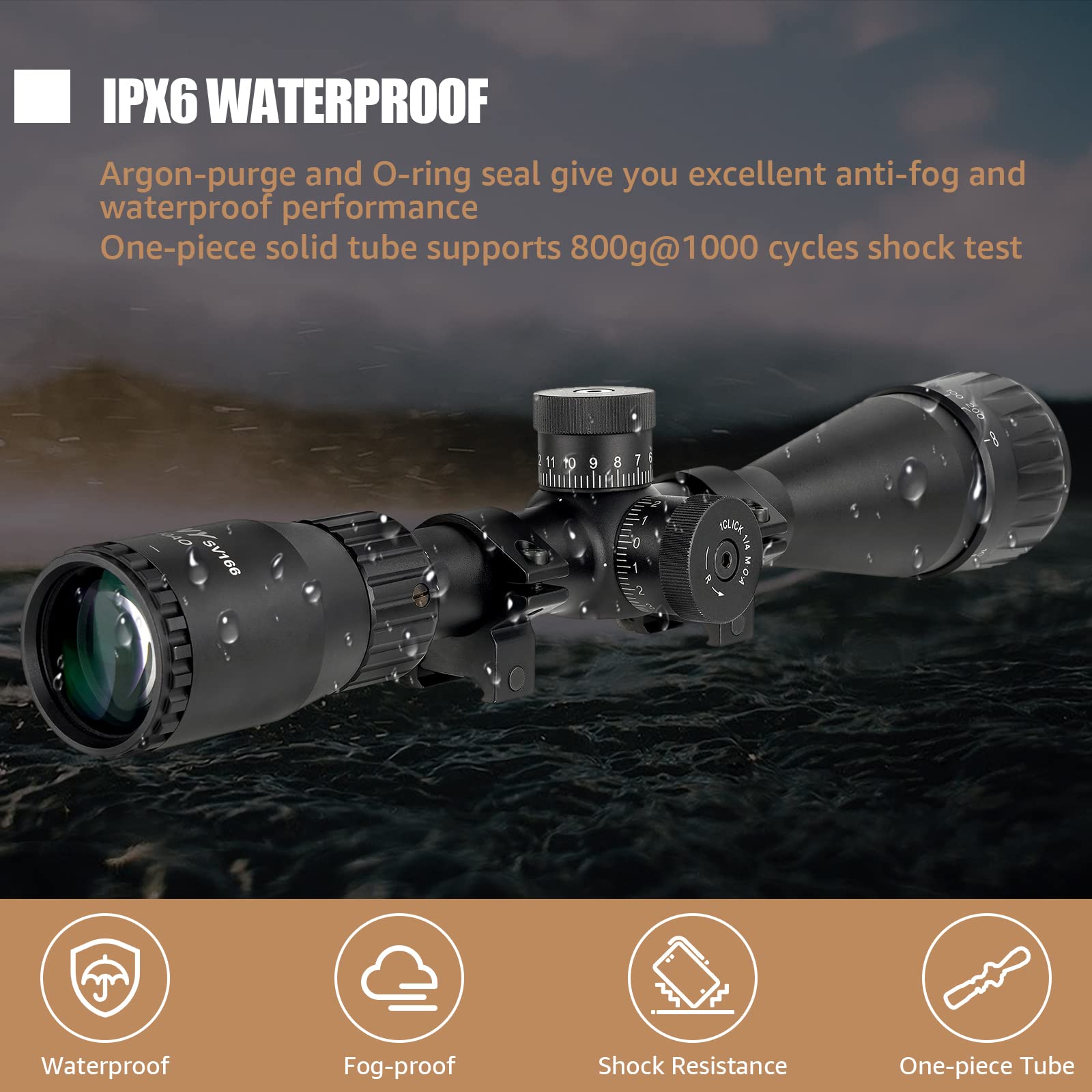 SVBONY SV166 4-12x40 Rifle Scope, Black, Hunting