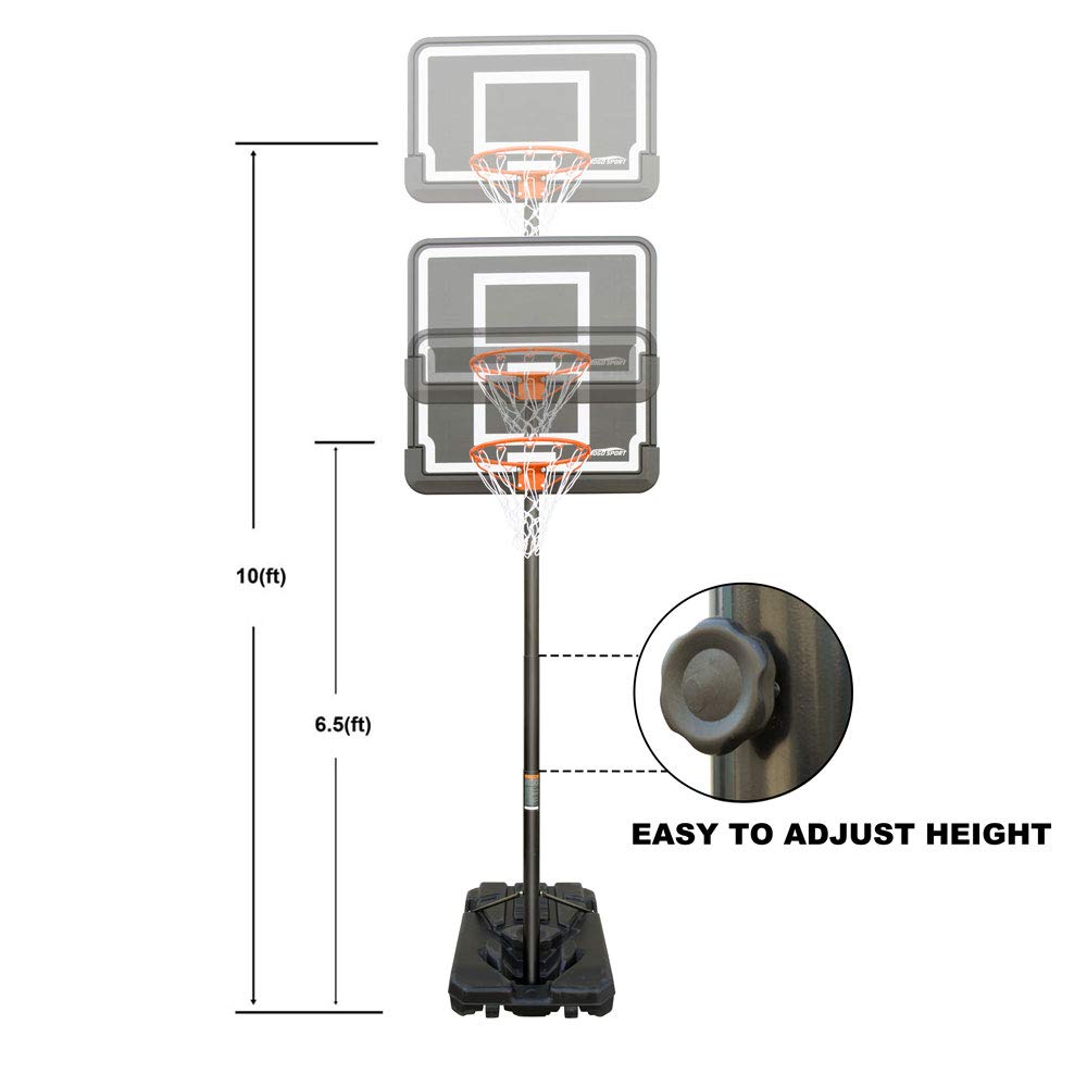 Movement God Pro Court Height-Adjustable Portable Basketball Hoop System with 44" Backboard White Border
