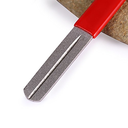 Raguso Fish Knife Grinding Tool, Hook File Fishing Hook Sharpener Fishing Accessory Durable with Plastic Handle for Side Sharpening for Anglers for Outdoor Fishing(red, Double Groove)