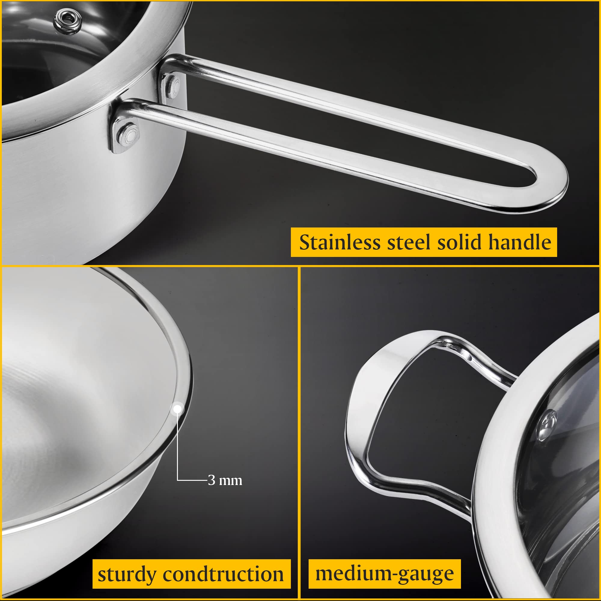 Stainless Steel Cookware Set, 6-Piece pots and pans set, Works with Induction, Electric and Gas Cooktops, Oven Safe, Stay-Cool Handle