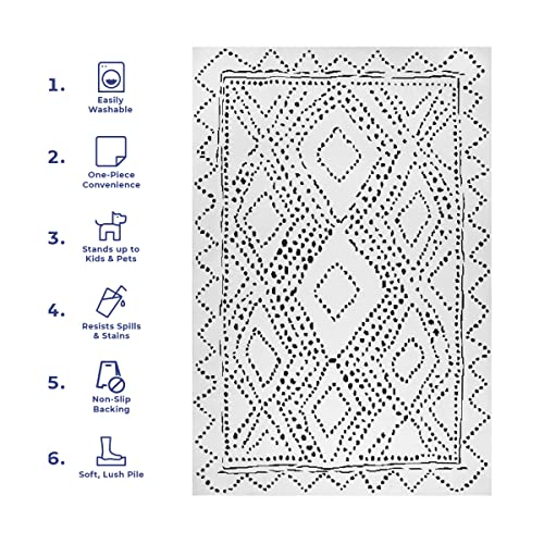 nuLOOM Mila Machine Washable Diamond Trellis Ultra Thin Area Rug, 5' x 8', Ivory