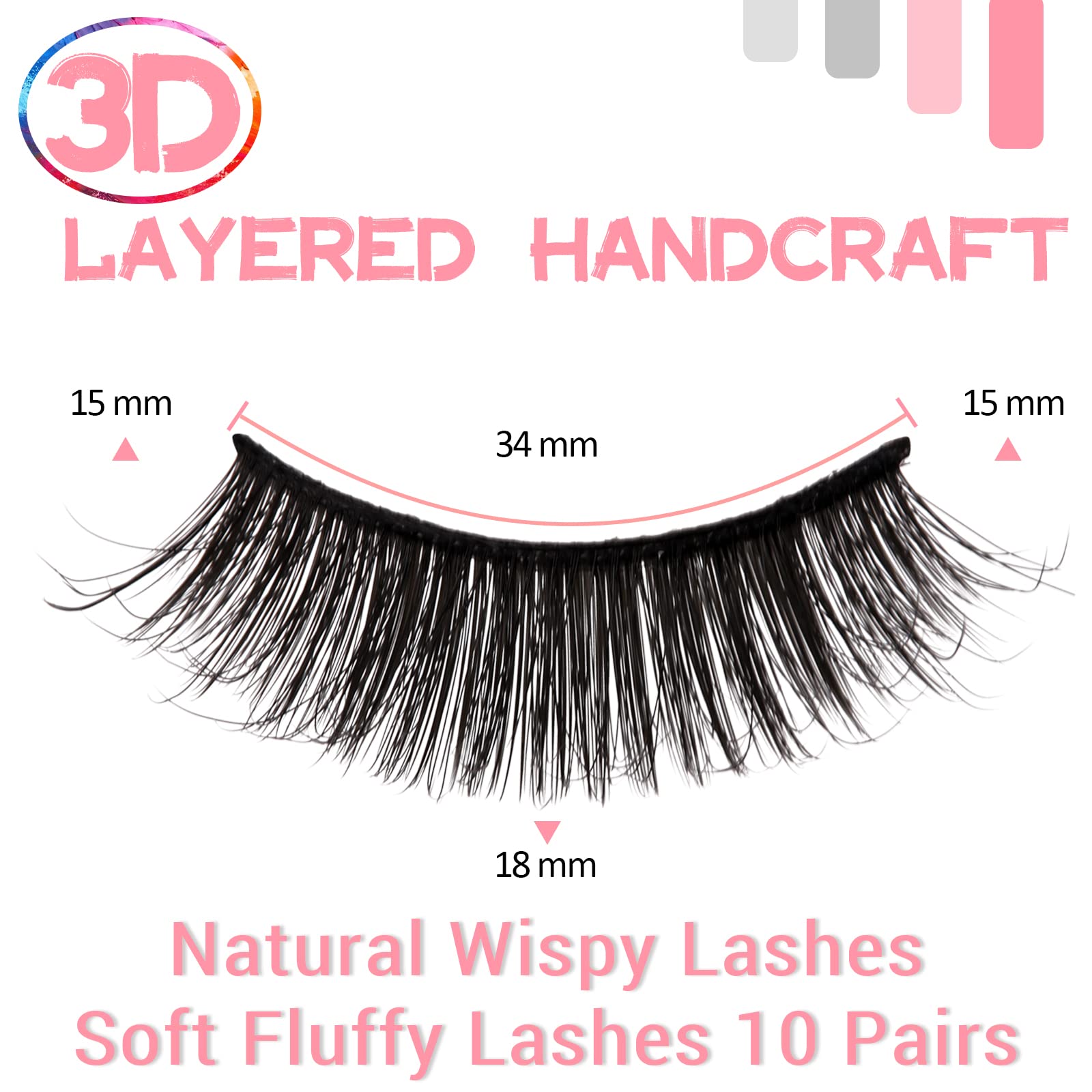 XP-ART False Eyelashes Natural Look Wispy Faux Mink Lashes Fluffy Cat Eye lashes 10 Pairs 24MM