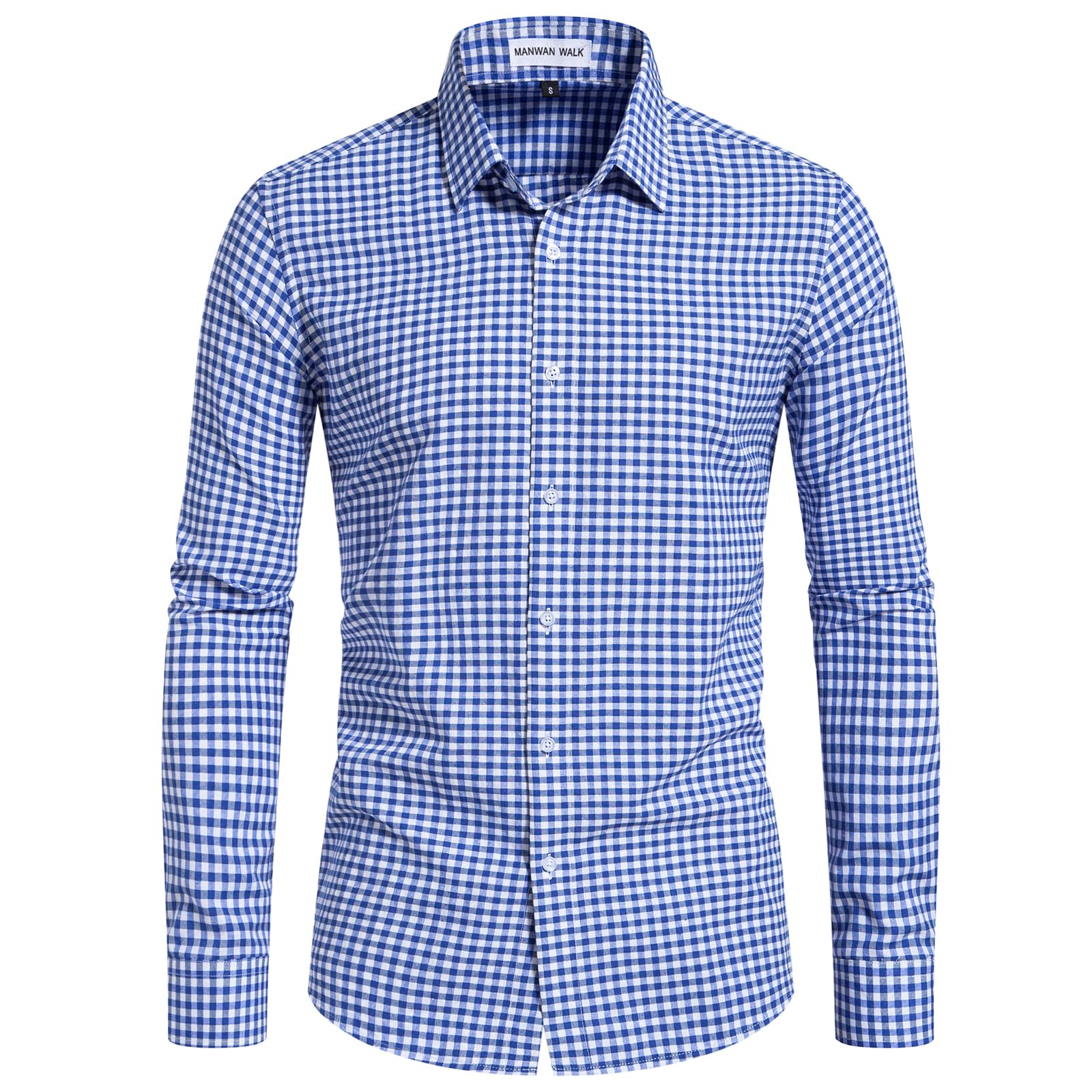 Manwan walk Men's Plaid Button Down Shirts Regular Fit Long Sleeve Casual Business Shirts Dark Blue XXL