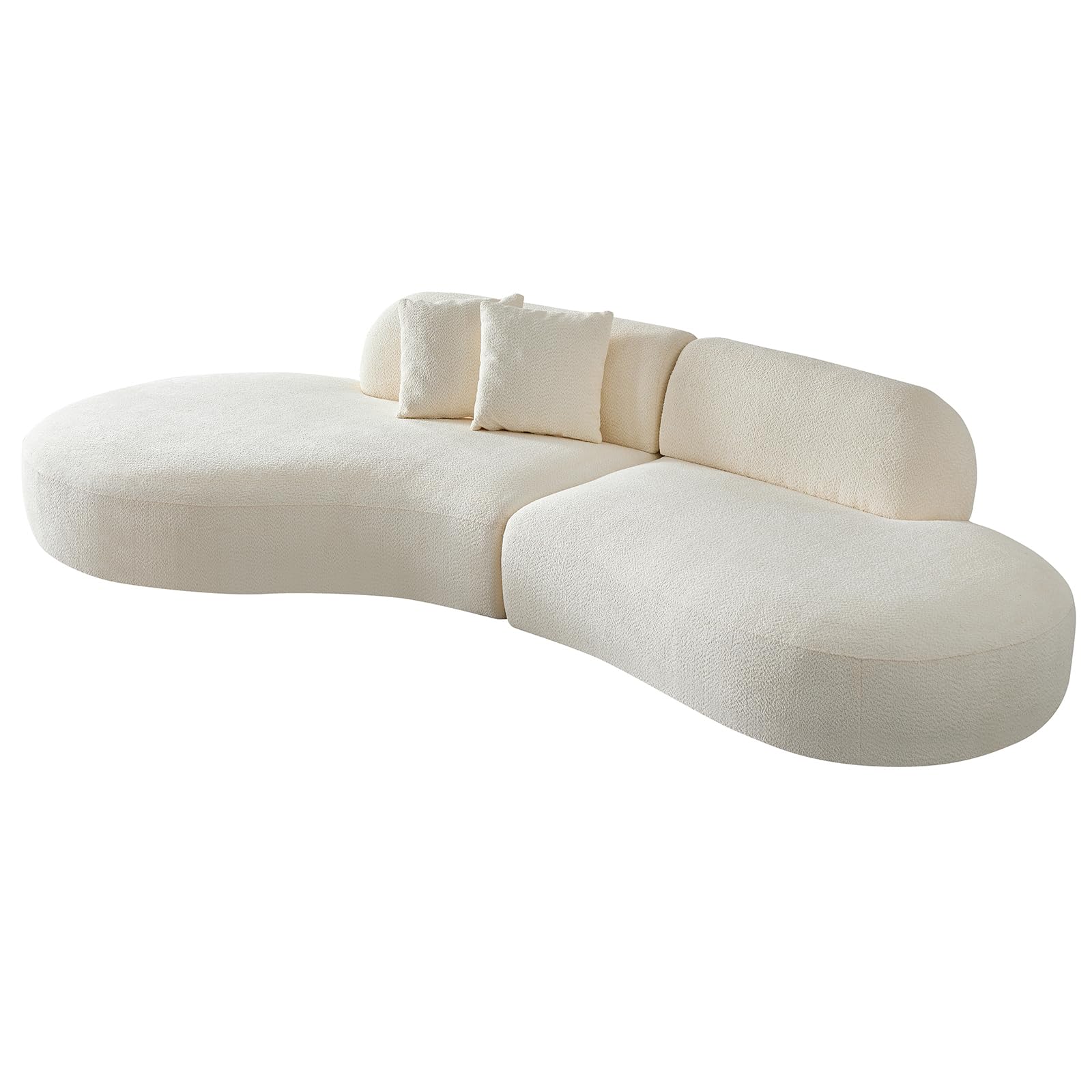YOPENG 135.4" Curved Modular Sectional Sofa,Modern Boucle Fluffy Cloud Couch with Chaise,Oversized 6 Seater Extra Deep Comfy Upholstered Couches for Living Room,Apartment,2 Pillows,Left Facing,Beige